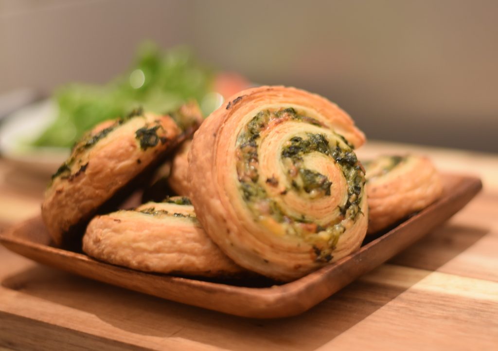 spinach and cheese rolls - soft and flaky danish dough savory pastry